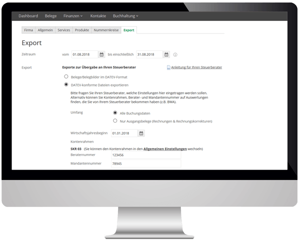 Lexware Datenexport aus Lexware Office